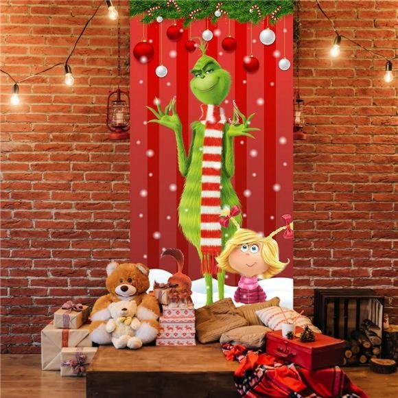 Holiday | Grinch Christmas Decorations The Grinch Door Cover Red ...